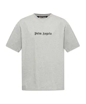 Palm Angels Logo Printed Crewneck T-shirt - Grey