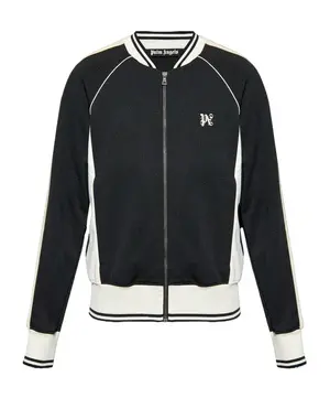 Palm Angels Pa Monogram Embroidered Zip-up Sweatshirt - Black