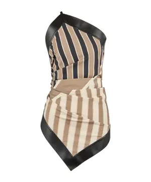 TOD'S Tod's Asymmetrical Silk Scarf Top With Leather Trim Nude