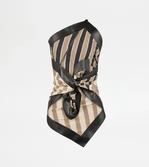 TOD'S Asymmetrical Silk Scarf Top With Leather Trim - Nude