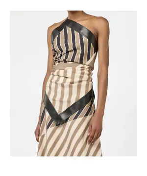 TOD'S Asymmetrical Silk Scarf Top With Leather Trim - Nude