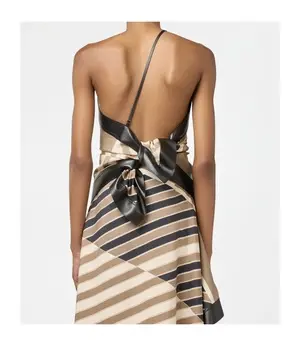 TOD'S Asymmetrical Silk Scarf Top With Leather Trim - Nude