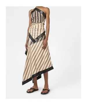 TOD'S Asymmetrical Silk Scarf Top With Leather Trim - Nude