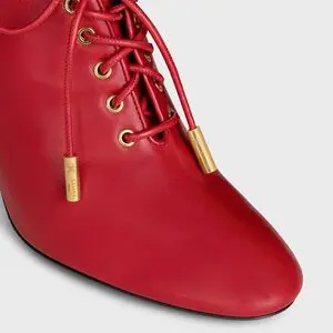 Celine Soft Oxford Lace-up Heeled Ballerina In Calfskin - Red Lipstick