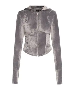 MISBHV Velour Embellished Zipped Hoodie - Grey