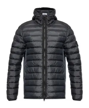 Stone Island Hooded Zip-up Jacket With Logo Patch