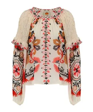 FARM RIO Farm Rio Mandala Crewneck Blouse With Beads