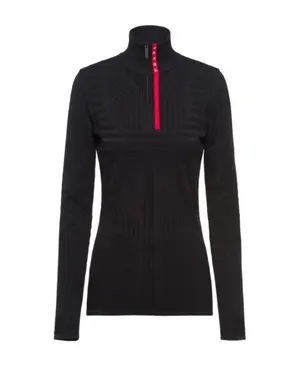 Prada Textured Logo Detail Turtleneck Top - Black