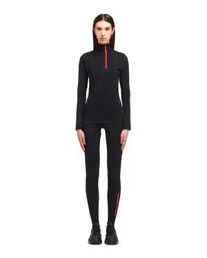 Prada Textured Logo Detail Turtleneck Top - Black
