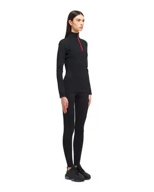 Prada Textured Logo Detail Turtleneck Top - Black