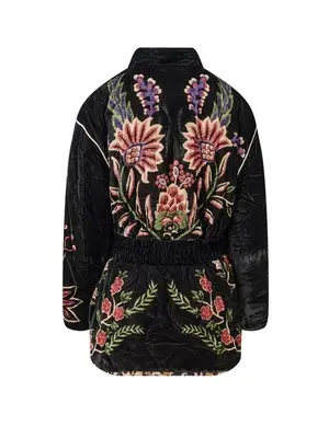 Farm Rio Floral Embroidered Reversible Zip Jacket