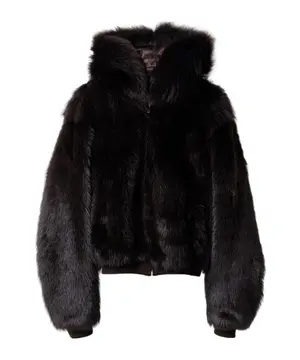 Miu Miu Shearling Zip-up Hoodie Jacket - Dark Brown