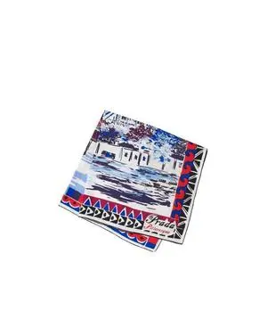 Prada Pittoresque Paris Printed Silk 90 Foulard - White