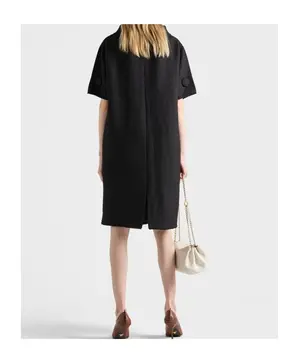 Prada Short-sleeve Chevron Wool Dress With Belt