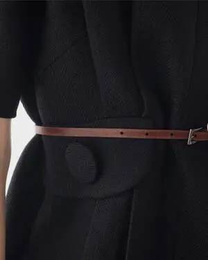 Prada Short-sleeve Chevron Wool Dress With Belt