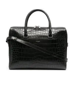 Saint Laurent Crocodile-effect Leather Briefcase - Black