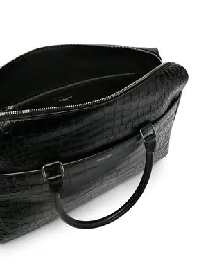 Saint Laurent Crocodile-effect Leather Briefcase
