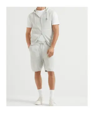Brunello Cucinelli Sleeveless Hooded Zip Sweater - Fog White