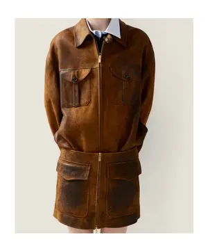 Miu Miu Waxed Suede Leather Jacket With Vintage Finish
