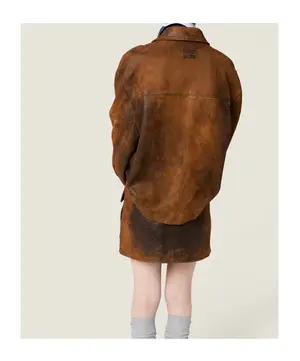 Miu Miu Waxed Suede Leather Jacket With Vintage Finish