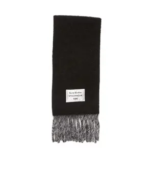 Acne Studios Logo Patch Fringed Scarf - Black/gray
