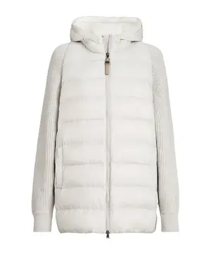 Brunello Cucinelli Hooded Knit-sleeve Jacket - Light Gray