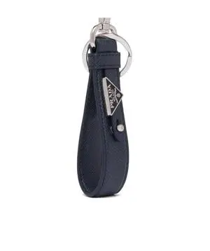 Prada Saffiano Leather Keychain With Lobster Clasp - Black