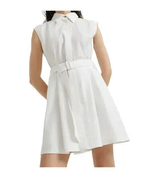Brunello Cucinelli Embellished Texture Twill Belted Mini Shirt Dress