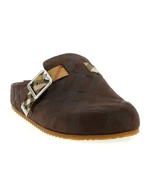Burberry Checked Buckle Detailed Sabots - Brown