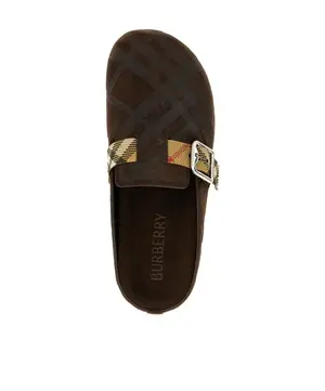 Burberry Checked Buckle Detailed Sabots - Brown