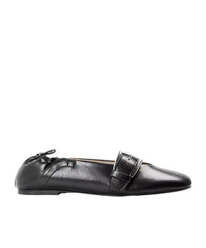 GANNI Ballerina Flats With Squared Toe And Buckle Detail - Black