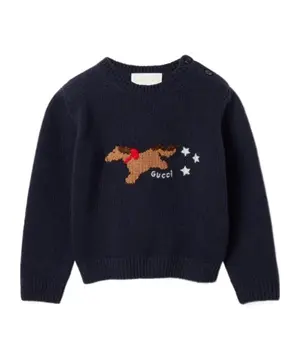 Gucci Baby Wool Sweater With Horse And Stars Embroidery