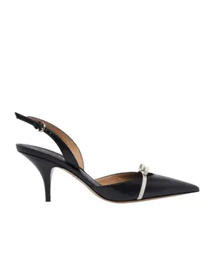FERRAGAMO Black Leather Slingback Pumps With Bow Detail