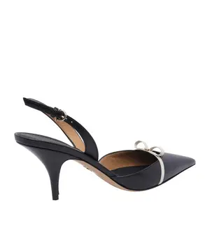 FERRAGAMO Black Leather Slingback Pumps With Bow Detail