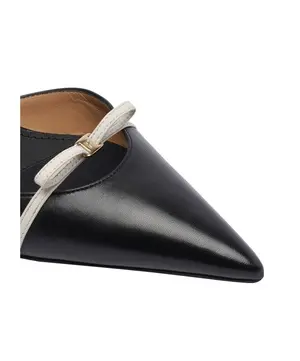 FERRAGAMO Black Leather Slingback Pumps With Bow Detail