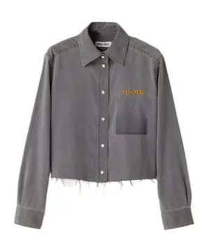 Miu Miu Cropped Chambray Shirt With Letter Details