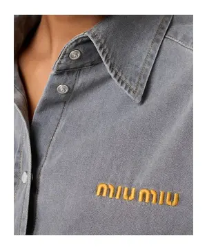 Miu Miu Cropped Chambray Shirt With Letter Details