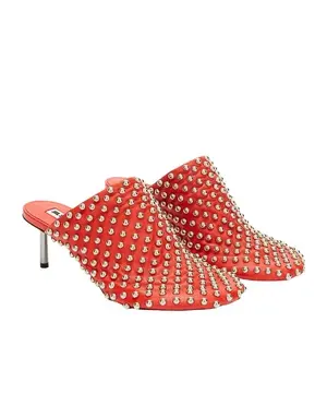 JIL SANDER Embellished Leather Mules - Rouge