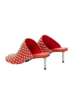JIL SANDER Embellished Leather Mules - Rouge