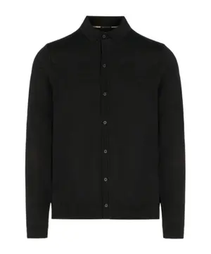 Hugo Boss Button-up Knitted Polo Cardigan - Black