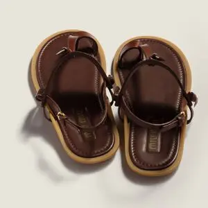 Miu Miu Leather Thong Sandals - Brown