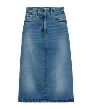 Prada Logo Patch Denim Midi Skirt