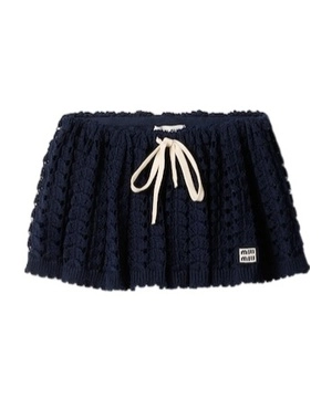 Miu Miu Cotton Mini Skirt With Drawstring And Logo Detail
