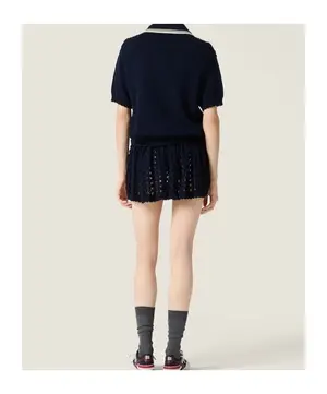 Miu Miu Cotton Mini Skirt With Drawstring And Logo Detail