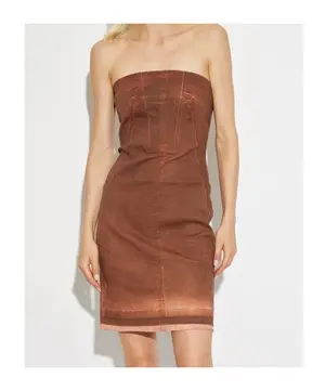 Rick Owens Strapless Denim Dress - Brown