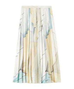 Loro Piana Pleated Midi Skirt With Libeccio Print - White