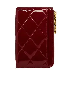 Saint Laurent Cassandre Bijou Patent Leather Zipper Card Holder - Brown