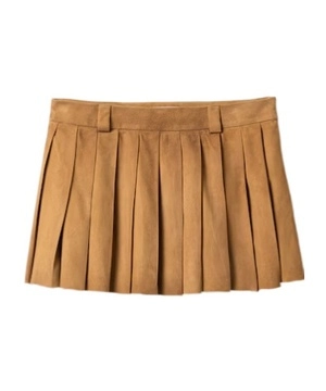 Miu Miu Pleated Waxed Suede Mini Skirt - Brown