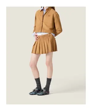 Miu Miu Pleated Waxed Suede Mini Skirt - Brown