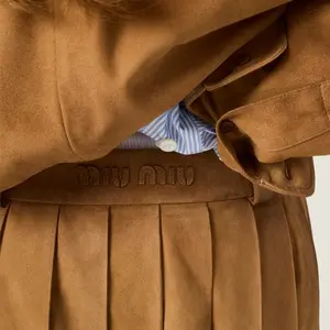 Miu Miu Pleated Waxed Suede Mini Skirt - Brown